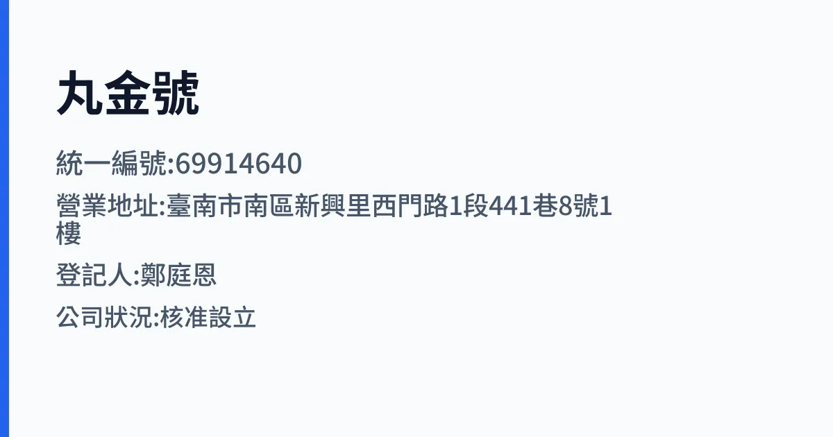 丸金號 - 統編 69914640(臺南市) 公司登記資料與營業項目詳細圖表