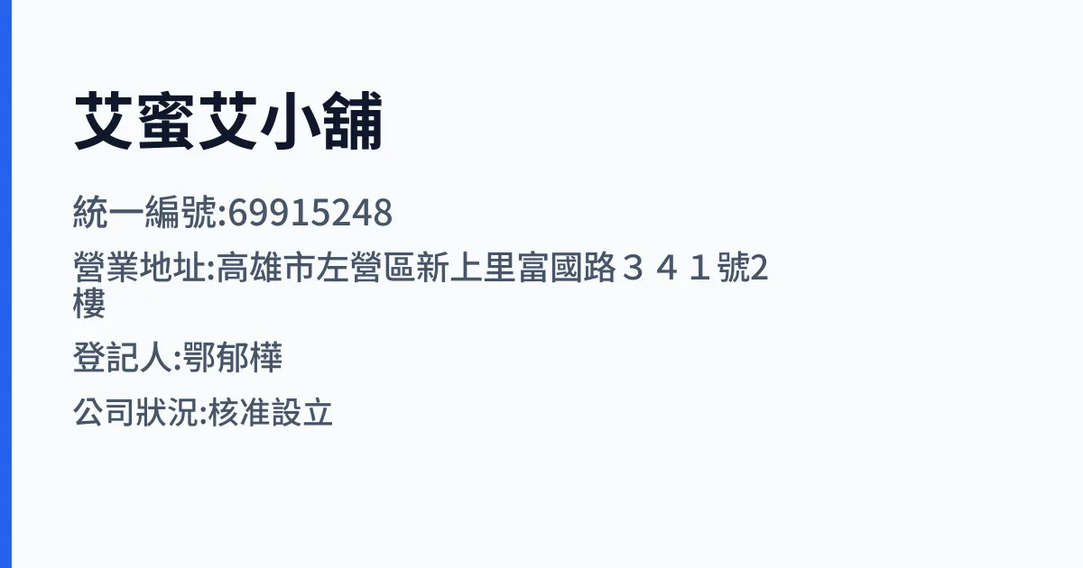艾蜜艾小舖 - 統編 69915248(高雄市) 公司登記資料與營業項目詳細圖表