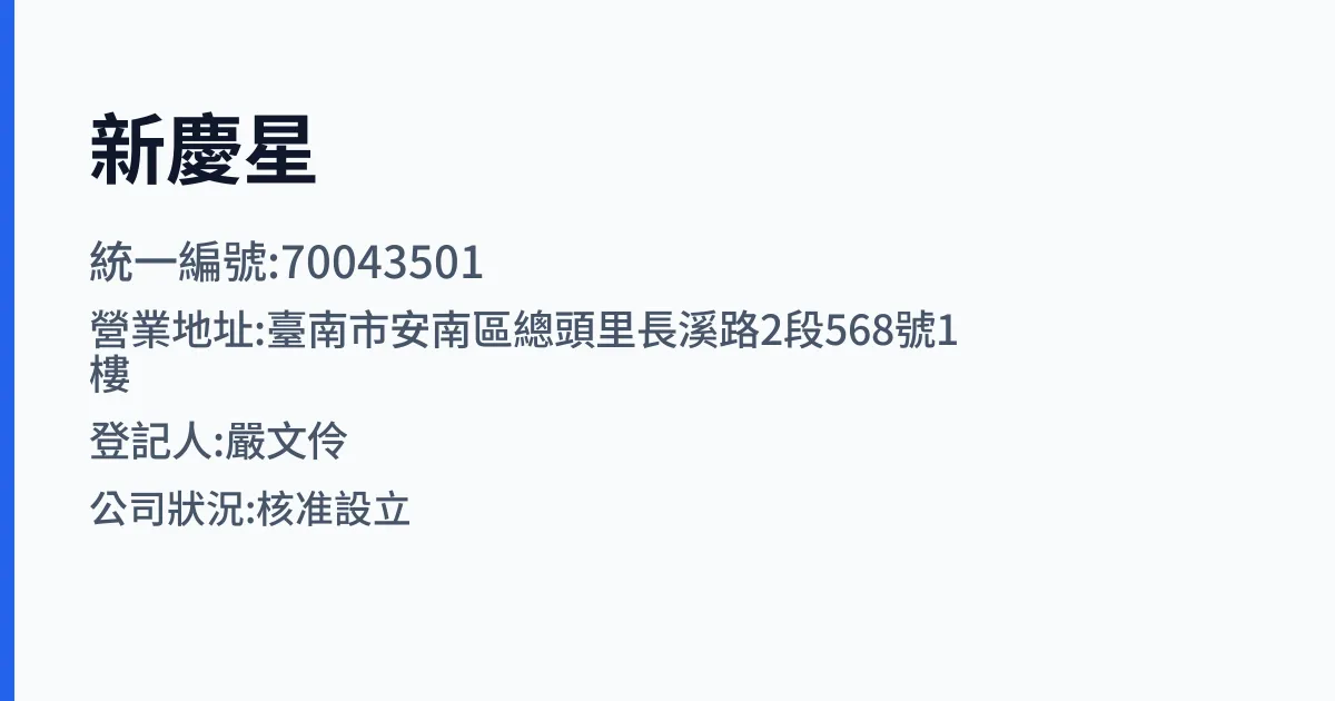 新慶星 - 統編 70043501(臺南市) 公司登記資料與營業項目詳細圖表