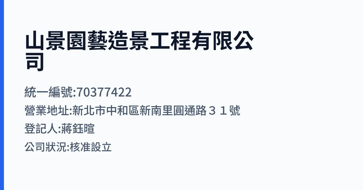 山景園藝造景工程有限公司 - 統編 70377422(新北市) 公司登記資料與營業項目詳細圖表
