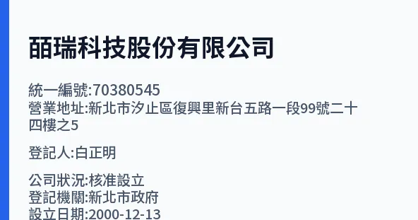 皕瑞科技股份有限公司的照片-統編 70380545(新北市) 公司登記資料與營業項目詳細圖表