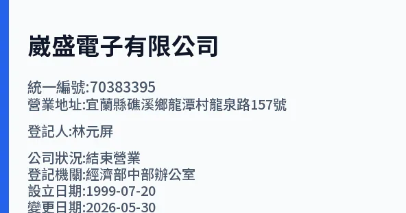 崴盛電子有限公司的照片-統編 70383395(宜蘭縣) 公司登記資料與營業項目詳細圖表