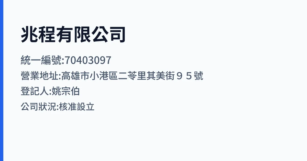 兆程有限公司 - 統編 70403097(高雄市) 公司登記資料與營業項目詳細圖表