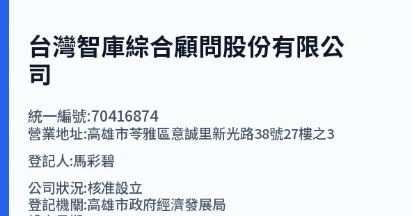 台灣智庫綜合顧問股份有限公司的照片-統編 70416874(高雄市) 公司登記資料與營業項目詳細圖表