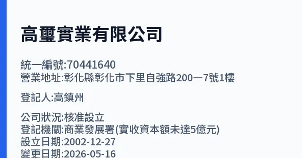 高璽實業有限公司的照片-統編 70441640(彰化縣) 公司登記資料與營業項目詳細圖表