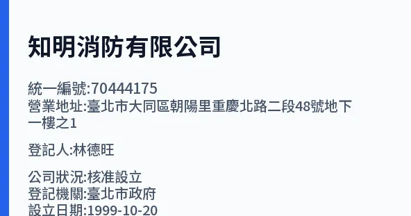 知明消防有限公司的照片-統編 70444175(臺北市) 公司登記資料與營業項目詳細圖表
