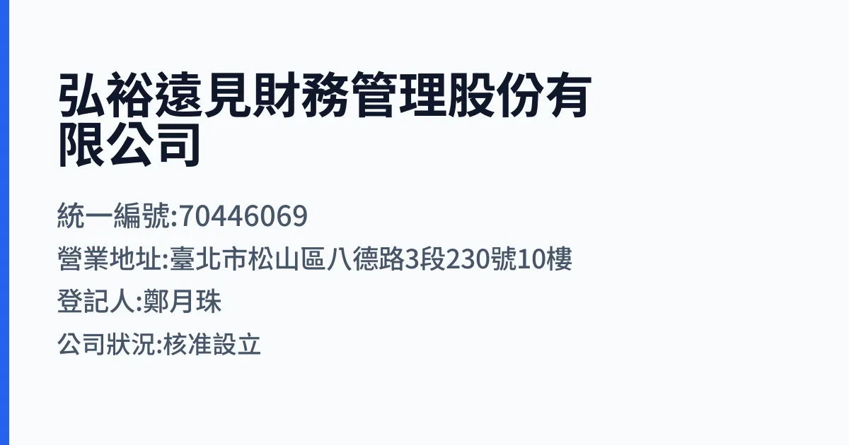 弘裕遠見財務管理股份有限公司 - 統編 70446069(臺北市) 公司登記資料與營業項目詳細圖表