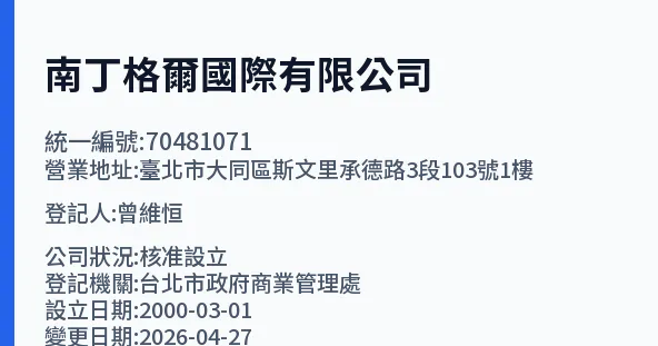 南丁格爾國際有限公司的照片-統編 70481071(臺北市) 公司登記資料與營業項目詳細圖表