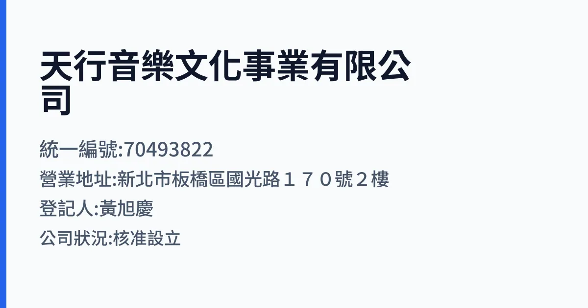 天行音樂文化事業有限公司 - 統編 70493822(新北市) 公司登記資料與營業項目詳細圖表