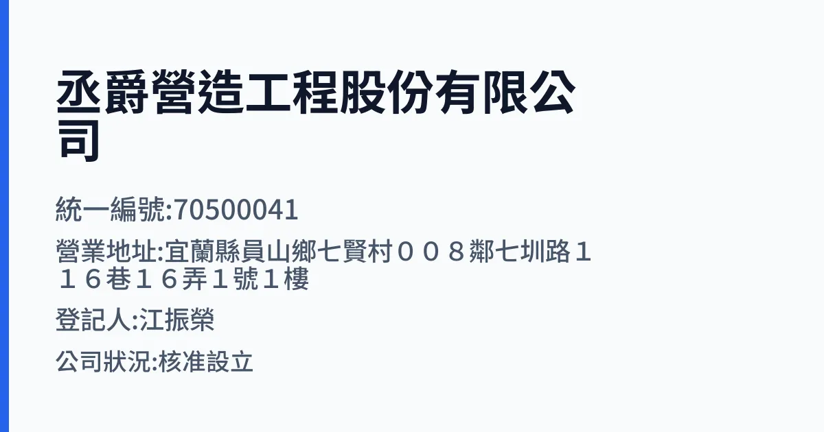丞爵營造工程股份有限公司 - 統編 70500041(宜蘭縣) 公司登記資料與營業項目詳細圖表