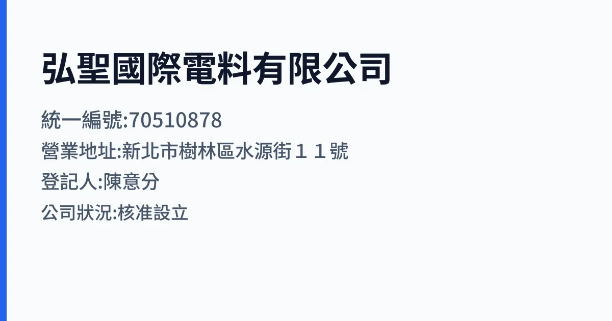 弘聖國際電料有限公司 - 統編 70510878(新北市) 公司登記資料與營業項目詳細圖表