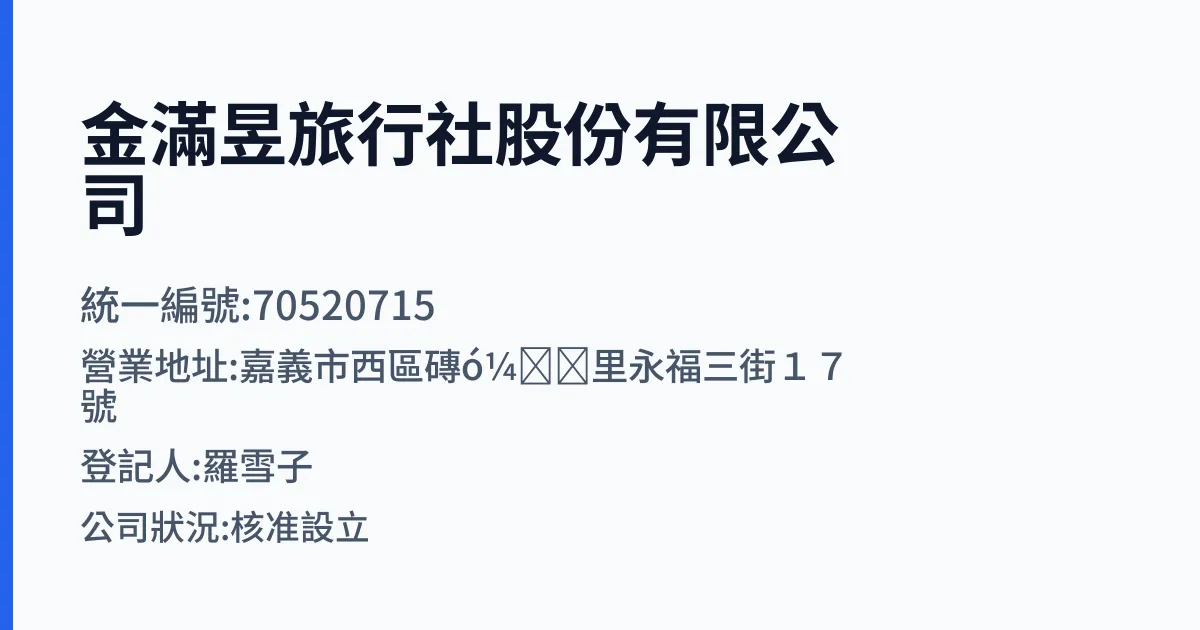 金滿昱旅行社股份有限公司 - 統編 70520715(嘉義市) 公司登記資料與營業項目詳細圖表