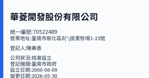 華菱開發股份有限公司的照片-統編 70522489(臺南市) 公司登記資料與營業項目詳細圖表