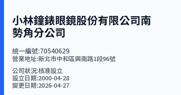 小林鐘錶眼鏡股份有限公司南勢角分公司的照片-統編 70540629(新北市) 公司登記資料與營業項目詳細圖表