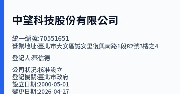 中望科技股份有限公司的照片-統編 70551651(臺北市) 公司登記資料與營業項目詳細圖表