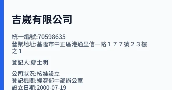 吉崴有限公司的照片-統編 70598635(基隆市) 公司登記資料與營業項目詳細圖表
