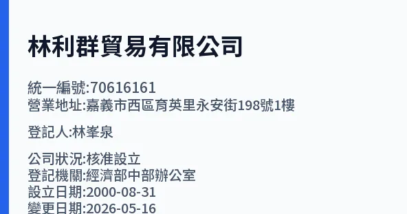 林利群貿易有限公司的照片-統編 70616161(嘉義市) 公司登記資料與營業項目詳細圖表