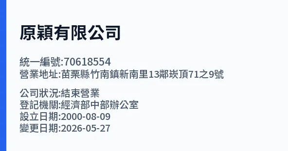 原穎有限公司的照片-統編 70618554(苗栗縣) 公司登記資料與營業項目詳細圖表