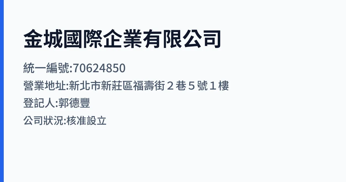 金城國際企業有限公司 - 統編 70624850(新北市) 公司登記資料與營業項目詳細圖表