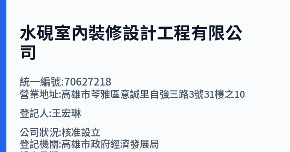 水硯室內裝修設計工程有限公司的照片-統編 70627218(高雄市) 公司登記資料與營業項目詳細圖表