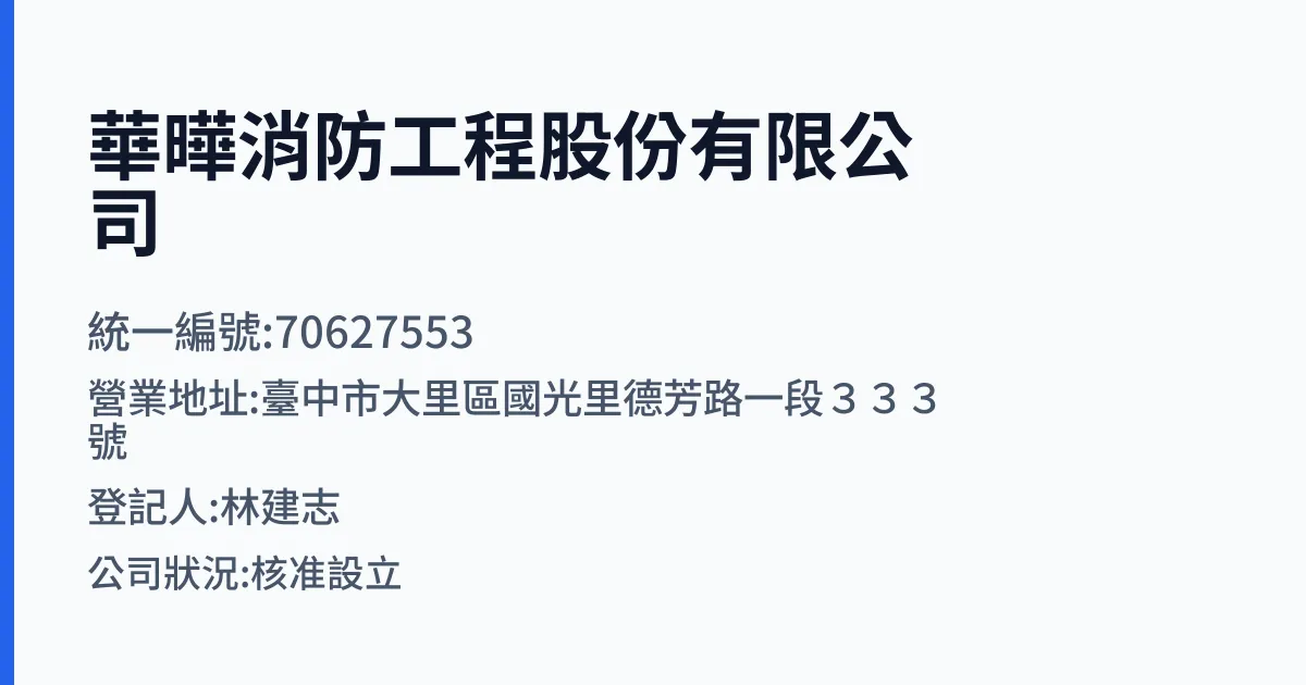 華曄消防工程股份有限公司 - 統編 70627553(臺中市) 公司登記資料與營業項目詳細圖表