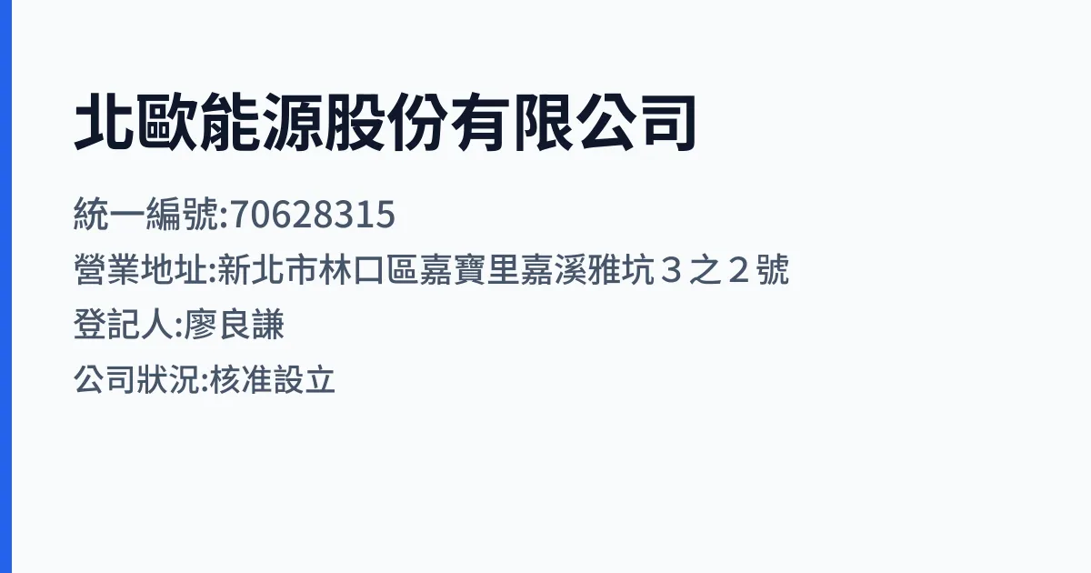 北歐能源股份有限公司 - 統編 70628315（新北市） 公司登記資料與營業項目詳細圖表