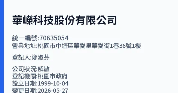 華嶸科技股份有限公司的照片-統編 70635054(桃園市) 公司登記資料與營業項目詳細圖表