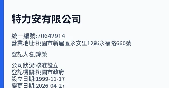 特力安有限公司的照片-統編 70642914(桃園市) 公司登記資料與營業項目詳細圖表