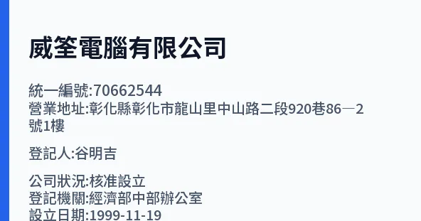 威筌電腦有限公司的照片-統編 70662544(彰化縣) 公司登記資料與營業項目詳細圖表