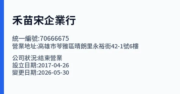 禾苗宋企業行的照片-統編 70666675(高雄市) 公司登記資料與營業項目詳細圖表