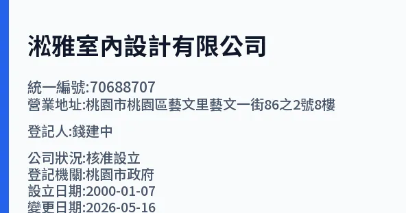 淞雅室內設計有限公司的照片-統編 70688707(桃園市) 公司登記資料與營業項目詳細圖表