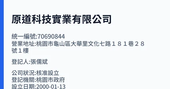 原道科技實業有限公司的照片-統編 70690844(桃園市) 公司登記資料與營業項目詳細圖表