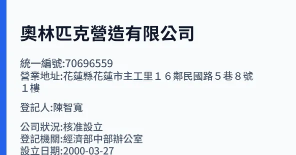 奧林匹克營造有限公司的照片-統編 70696559(花蓮縣) 公司登記資料與營業項目詳細圖表
