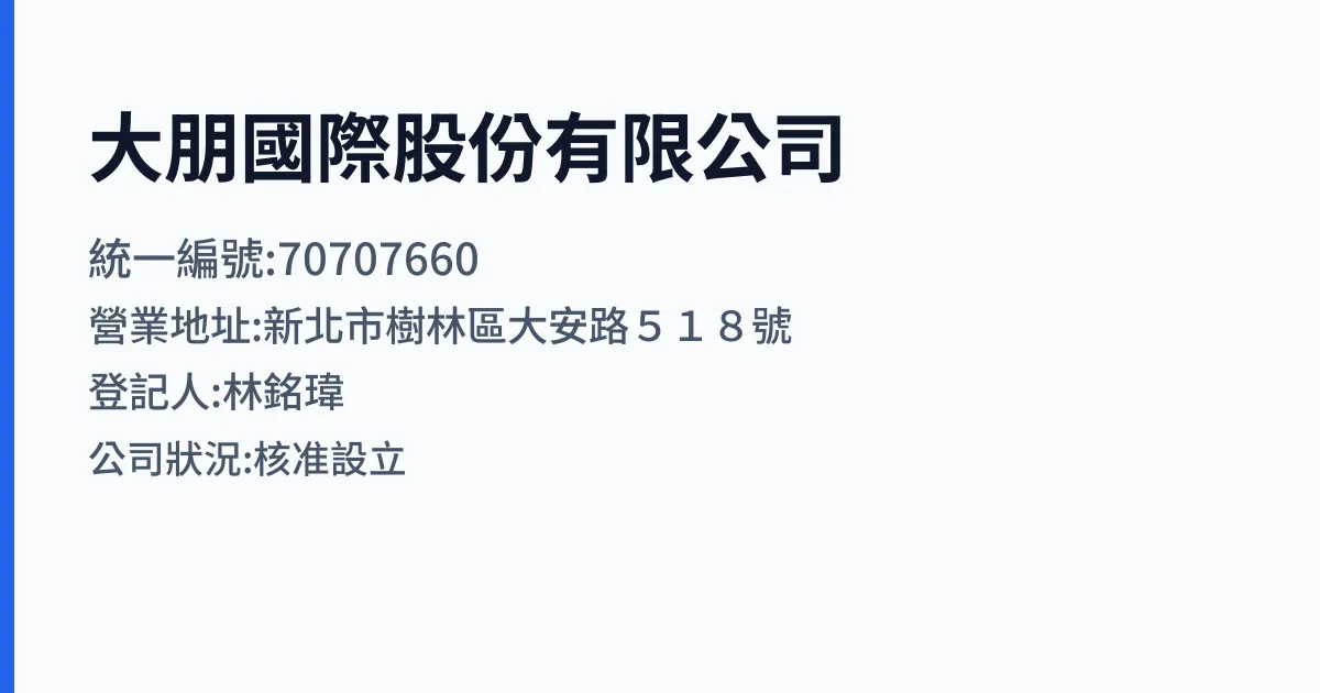 大朋國際股份有限公司 - 統編 70707660(新北市) 公司登記資料與營業項目詳細圖表