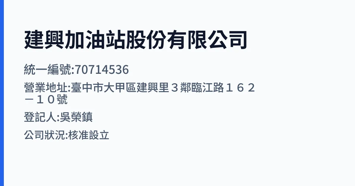 建興加油站股份有限公司 - 統編 70714536(臺中市) 公司登記資料與營業項目詳細圖表