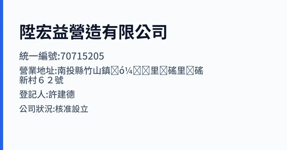 陞宏益營造有限公司 - 統編 70715205(南投縣) 公司登記資料與營業項目詳細圖表