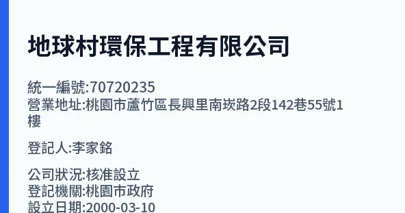 地球村環保工程有限公司的照片-統編 70720235(桃園市) 公司登記資料與營業項目詳細圖表