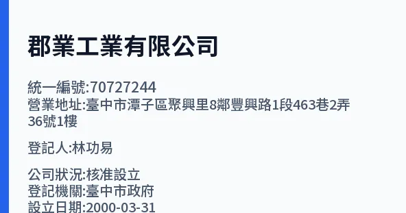 郡業工業有限公司的照片-統編 70727244(臺中市) 公司登記資料與營業項目詳細圖表