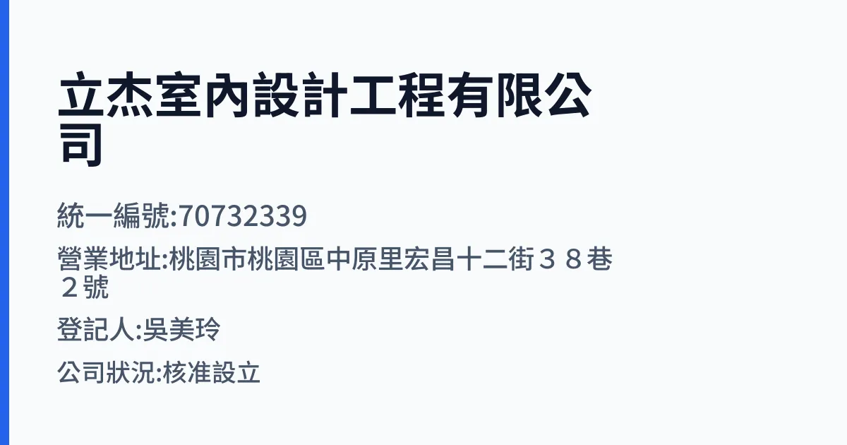 立杰室內設計工程有限公司 - 統編 70732339(桃園市) 公司登記資料與營業項目詳細圖表