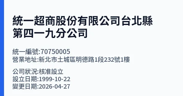 統一超商股份有限公司台北縣第四一九分公司的照片-統編 70750005(新北市) 公司登記資料與營業項目詳細圖表