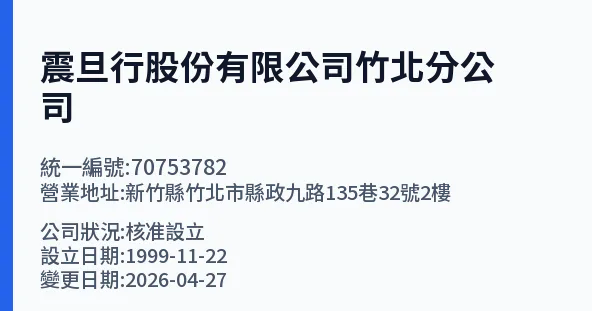 震旦行股份有限公司竹北分公司的照片-統編 70753782(新竹縣) 公司登記資料與營業項目詳細圖表
