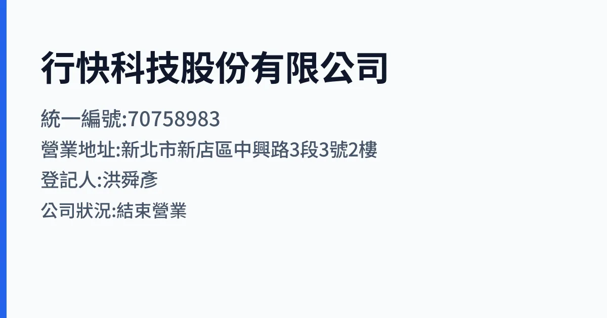 行快科技股份有限公司 - 統編 70758983(新北市) 公司登記資料與營業項目詳細圖表