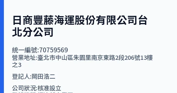 日商豐藤海運股份有限公司台北分公司的照片-統編 70759569(臺北市) 公司登記資料與營業項目詳細圖表