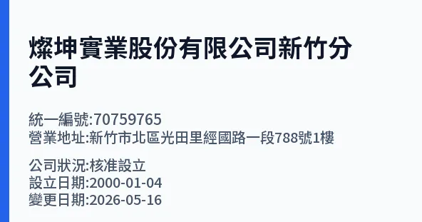 燦坤實業股份有限公司新竹分公司的照片-統編 70759765(新竹市) 公司登記資料與營業項目詳細圖表
