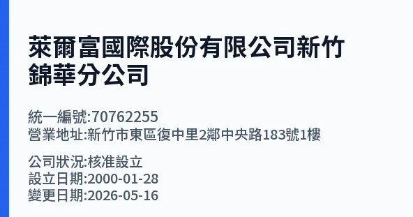 萊爾富國際股份有限公司新竹錦華分公司的照片-統編 70762255(新竹市) 公司登記資料與營業項目詳細圖表