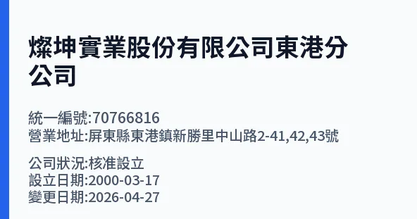 燦坤實業股份有限公司東港分公司的照片-統編 70766816(屏東縣) 公司登記資料與營業項目詳細圖表