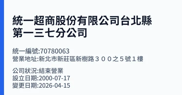 統一超商股份有限公司台北縣第一三七分公司的照片-統編 70780063(新北市) 公司登記資料與營業項目詳細圖表