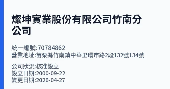 燦坤實業股份有限公司竹南分公司的照片-統編 70784862(苗栗縣) 公司登記資料與營業項目詳細圖表