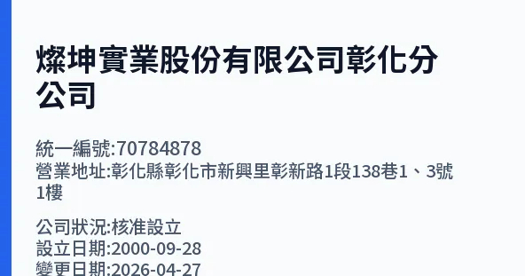 燦坤實業股份有限公司彰化分公司的照片-統編 70784878(彰化縣) 公司登記資料與營業項目詳細圖表