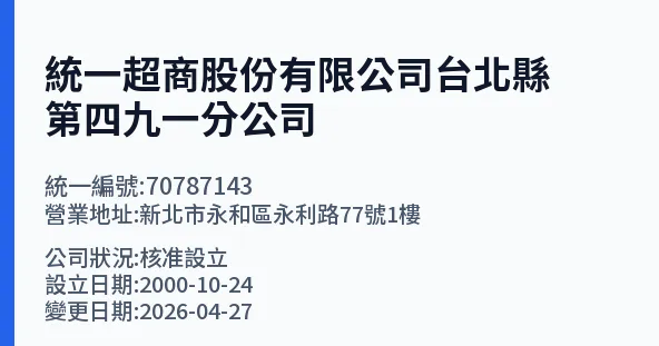 統一超商股份有限公司台北縣第四九一分公司的照片-統編 70787143(新北市) 公司登記資料與營業項目詳細圖表